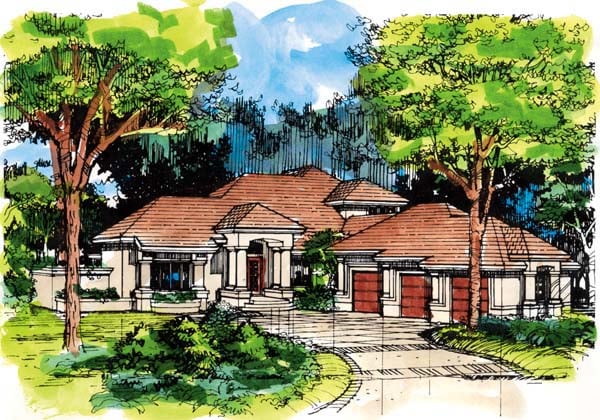 Plan 99374 | Mediterranean House with 3 Bed, 3 Bath, 3 Car